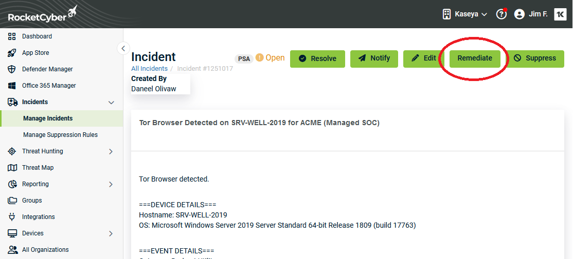 RocketCyber Remediation Actions Overview