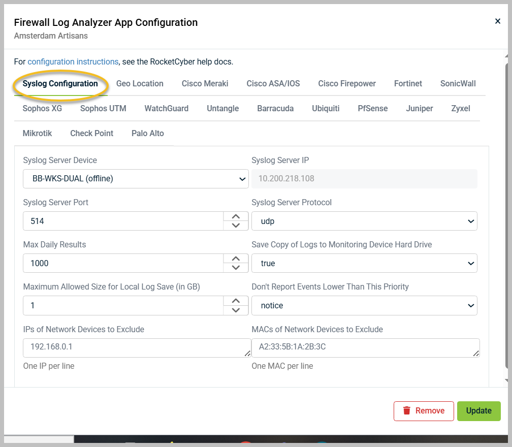 Configuring the Firewall Log Analyzer app