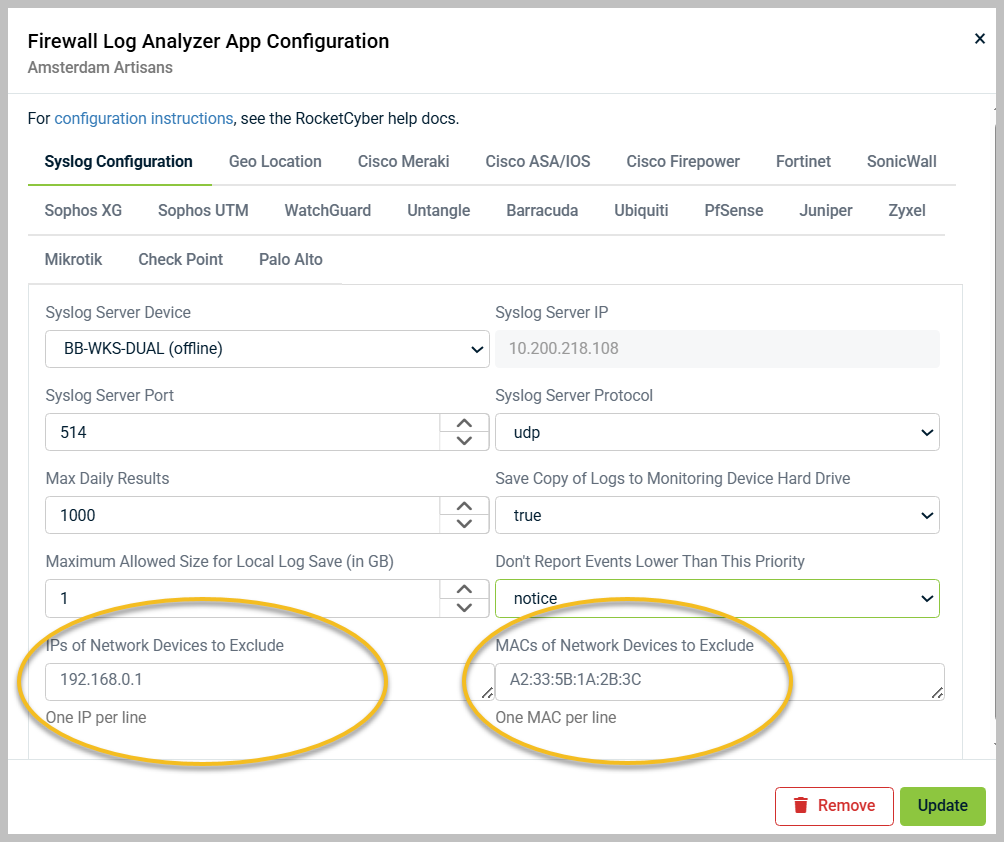 Configuring the Firewall Log Analyzer app